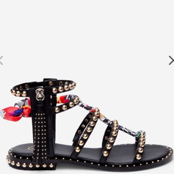 Ash | Shoes | New Ash Black Pareo Leather And Silk Gladiator Sandals 1m ...